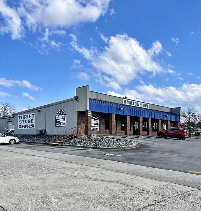 That distinctive blue awning marks the spot where smart shoppers come to stretch their dollars further.