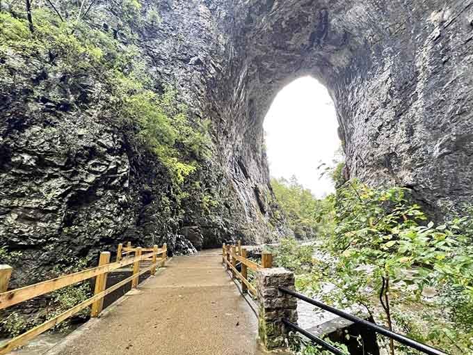 Walking beneath a massive rock tunnel feels like stepping into Earth's secret cathedral of wonder.