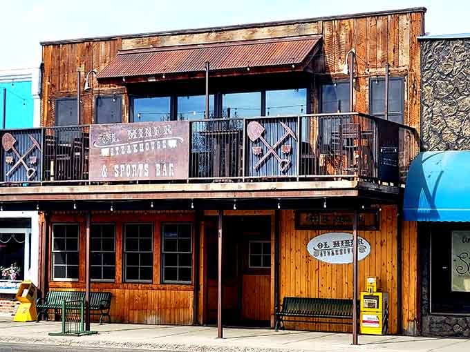 Rustic charm meets serious dining where the wooden exterior promises hearty meals and genuine Western character inside.
