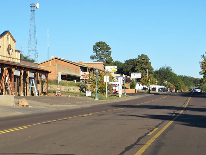 Morning light catches the storefronts in this mountain town where locals outnumber tourists by a comfortable margin.