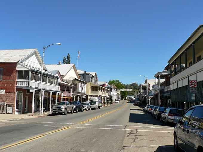 Main Street stretches out under endless blue sky, where wooden sidewalks whisper stories from California's golden past.