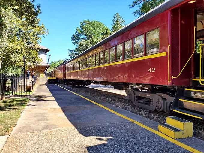 Classic lines and vintage charm make this passenger car look like it rolled straight out of a golden age postcard.