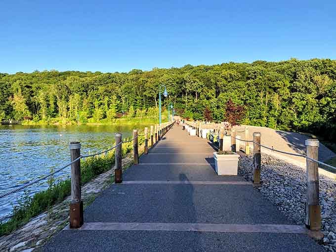 This peaceful walkway stretches across the water like an invitation to leave your worries behind for a while.