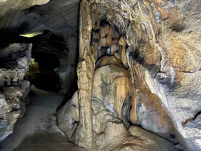 When stalactites and stalagmites meet after millennia, they create columns that would make any architect weep with envy.