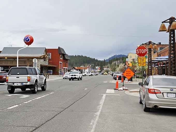 Pine-covered mountains frame the main street where locals actually know each other's names and stories.