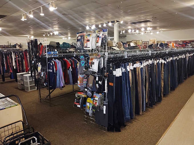 Row after row of neatly hung clothing stretches into the distance like a bargain hunter's personal runway.