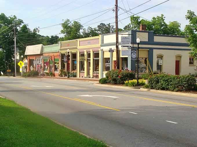 The welcoming storefronts and green landscaping prove small-town charm never goes out of style, just gets better.