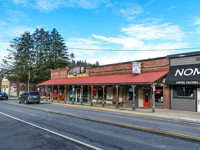 Those wooden posts and covered walkway create the perfect Old West vibe with mountain views as a bonus.