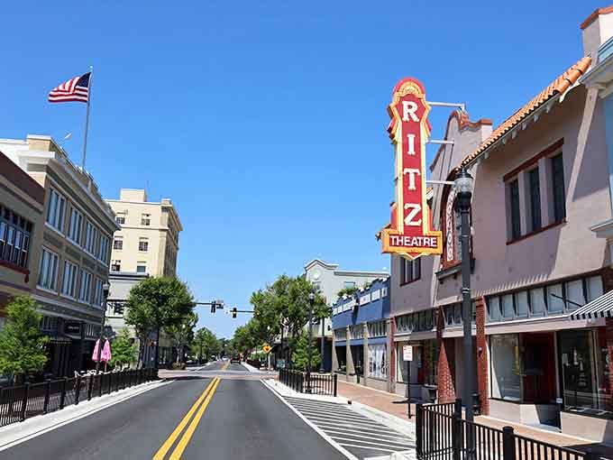 That vintage Ritz Theatre marquee stands proud like a beacon reminding everyone that small-town culture still thrives here.