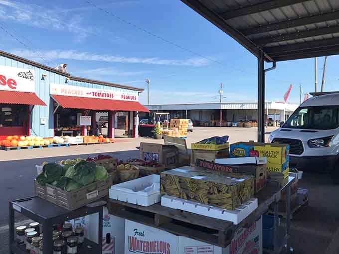 Fresh produce under open-air canopies, because shopping for vegetables should feel like an actual outdoor adventure.