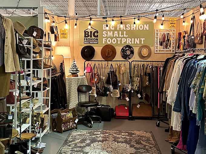Step inside where vintage clothing hangs like a curated museum of fashion's greatest hits.
