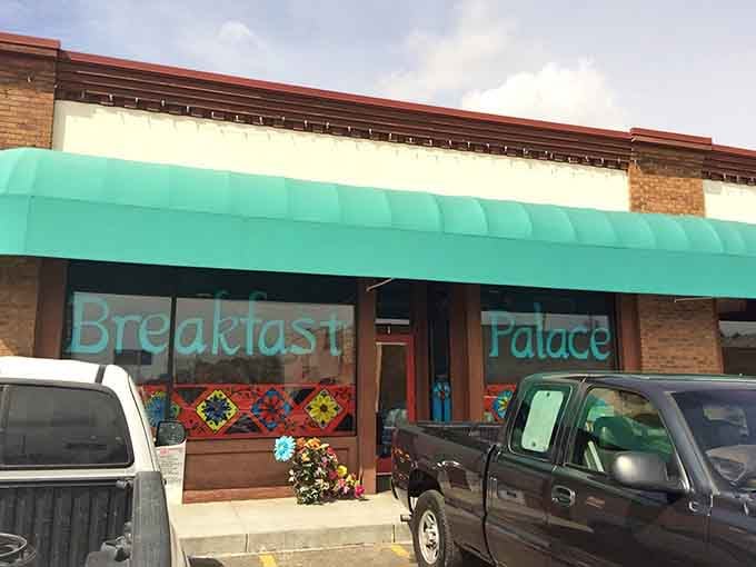 "Breakfast Palace" isn't just a cute name, it's a promise written right there on the window for all to see.