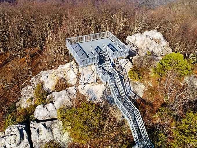 Perched atop ancient rock like a modern-day eagle's nest, this steel structure commands respect and delivers views.