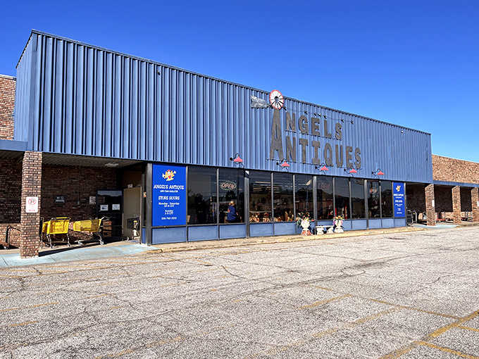 The iconic Angel's Antiques sign beckons collectors and curious souls alike to lose themselves in vintage wonderland.