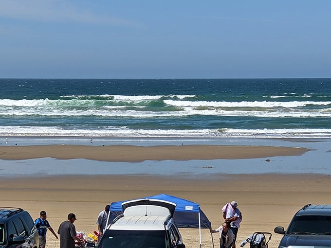 Set up camp steps from your tailgate while the kids splash in the surf.