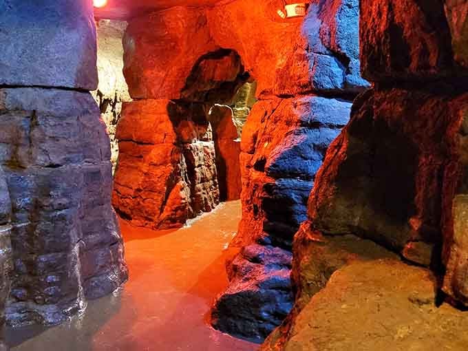 The lighting transforms these chambers into something between a sci-fi movie set and geological wonderland.