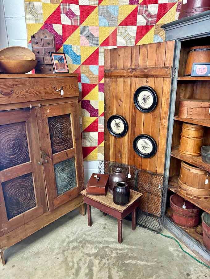 Handcrafted wooden furniture and colorful quilts showcase the kind of craftsmanship that makes modern manufacturing look downright lazy.