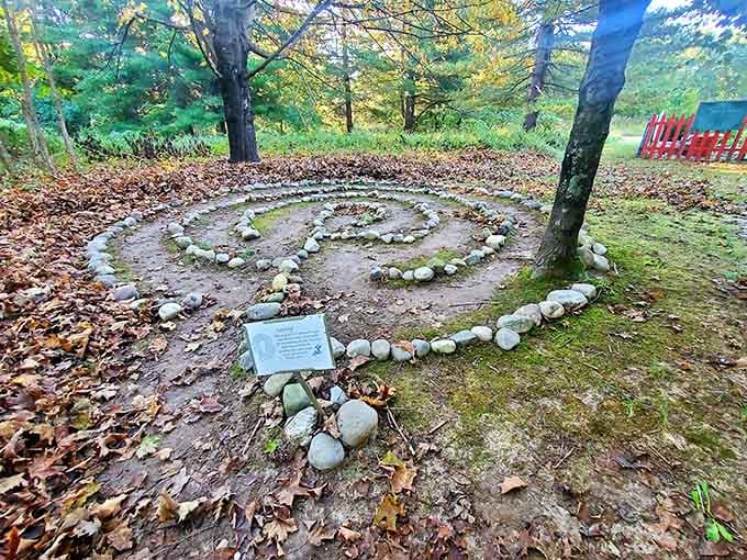 This peaceful stone labyrinth invites contemplation, proving that getting lost can sometimes help you find yourself.