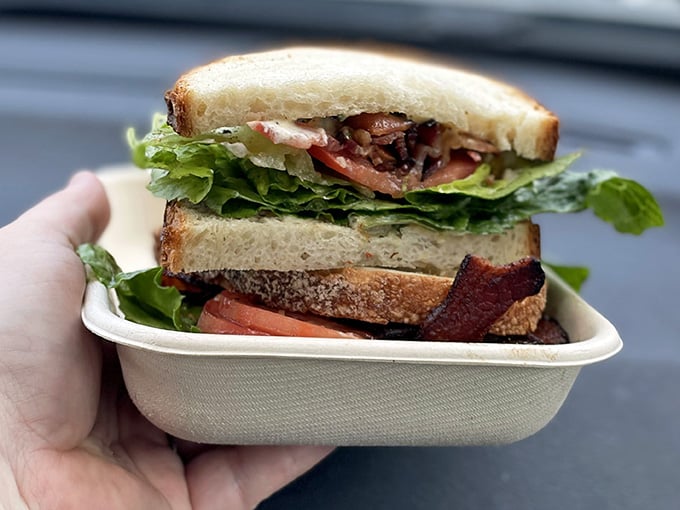 Stacked high with fresh ingredients on quality bread, this sandwich proves gas stations can do gourmet.