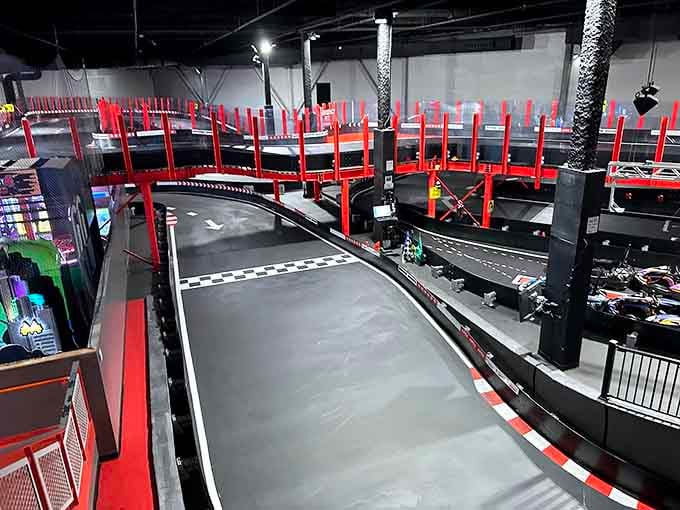 This multi-level track looks like someone designed a race course specifically to settle family arguments about who's fastest.