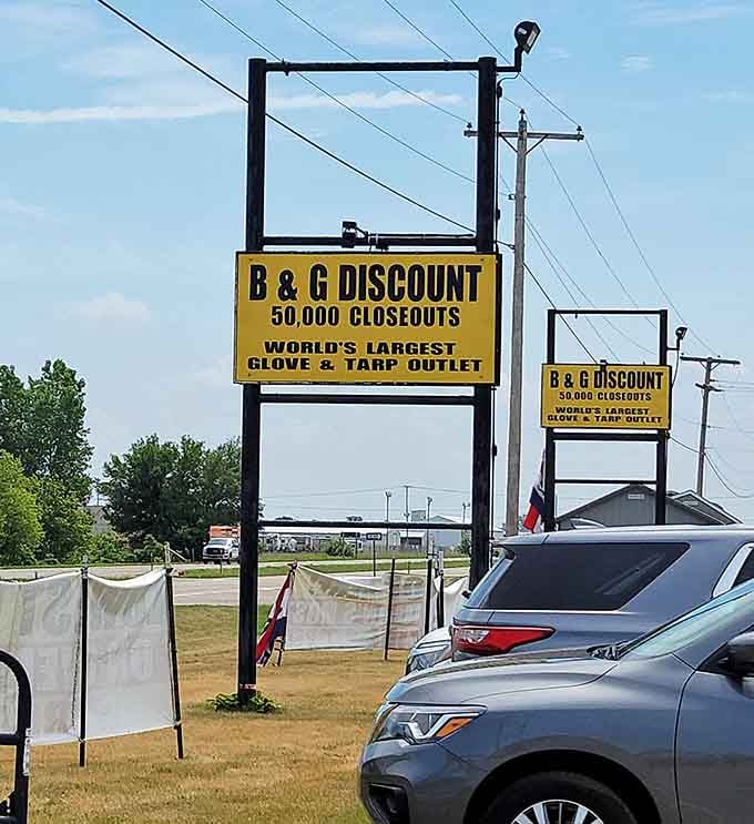 That bold yellow sign isn't lying: fifty thousand closeouts await your discovery in Schoolcraft's retail wonderland.