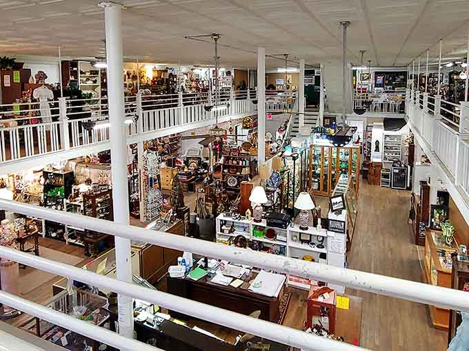 Those white railings aren't just for safety; they're your vantage point for spotting treasures on every level below.