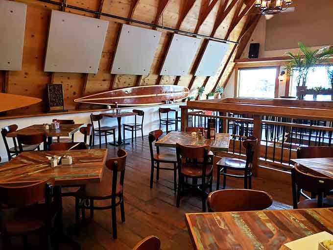 Cathedral ceilings meet comfort food: it's like dining in a rustic chapel dedicated to breakfast worship.
