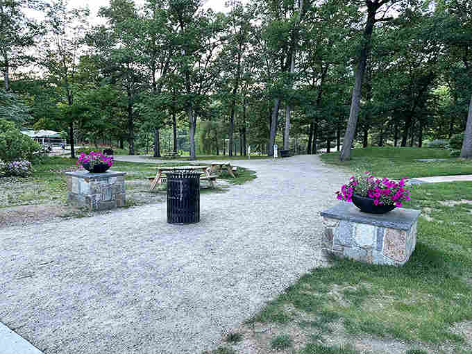 Colorful planters welcome visitors to Barrett Park, proving that even parking areas can have personality and charm.