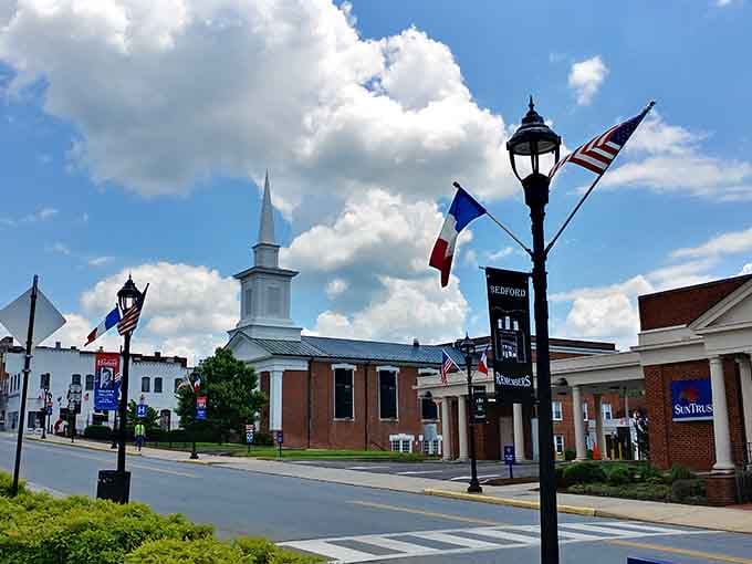 Those flags and that white steeple prove small-town America is alive, well, and photogenic as ever.