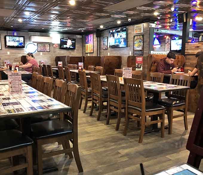 Inside, wooden tables await your rib-eating marathon in a space that's equal parts rustic charm and sports bar.