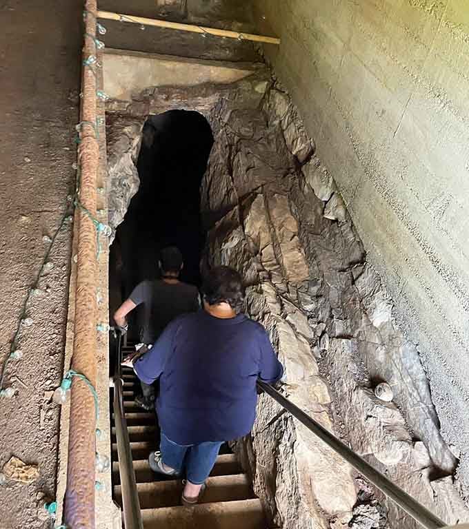 The descent begins with sturdy railings and anticipation, your gateway to a world that's been waiting millions of years for your visit.