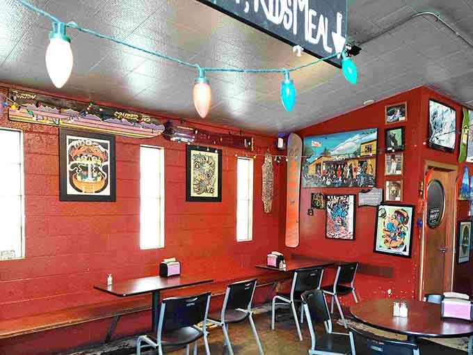Inside Bob's, vintage posters and string lights create an atmosphere that's part diner, part time machine.