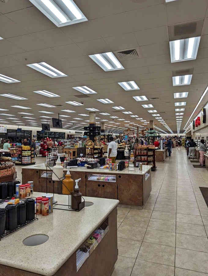 Aisles stretch endlessly like a snack lover's fever dream, proving convenience stores can think monumentally big.