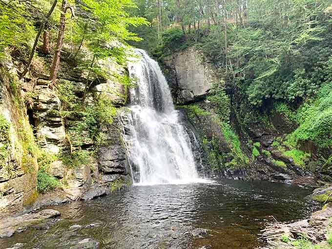 The layered rock formations frame this cascade like nature's own architectural masterpiece, carved over millennia.
