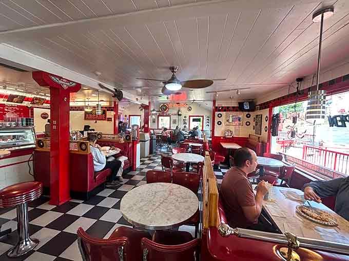 Black and white floors, red vinyl booths, and chrome that shines like your grandfather's Cadillac dreams.