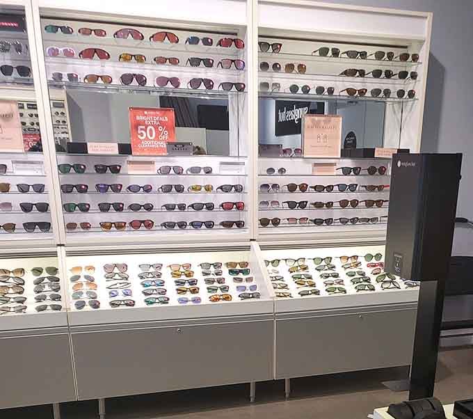 Rows of shades ready to make you look mysteriously cool while protecting eyes from both sun and price tags.