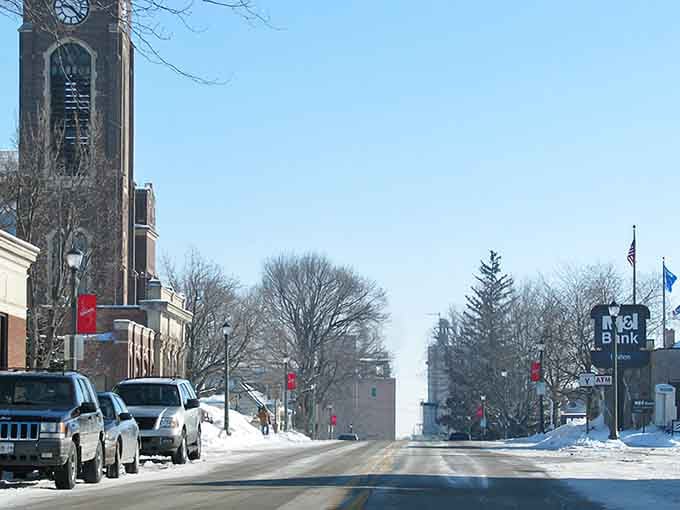 Main Street in winter looks like a Hallmark movie set, minus the predictable plot and overacting.