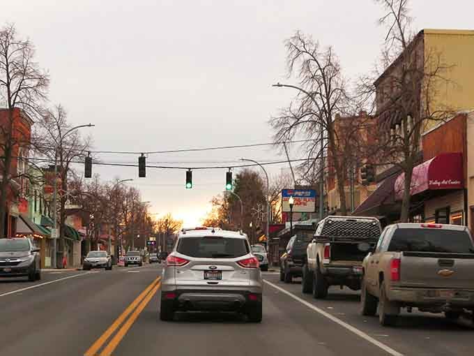 Downtown Clarkston at golden hour proves small-town charm doesn't require a Hollywood budget or a time machine.