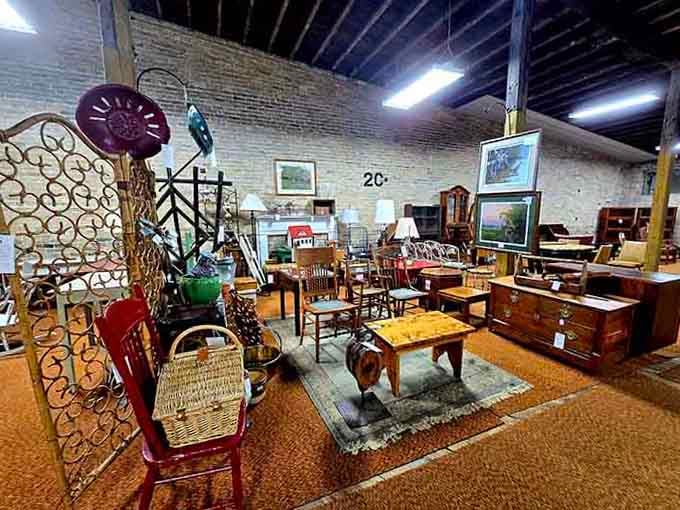 Exposed brick and endless aisles create an industrial cathedral dedicated to the glorious art of antiquing.