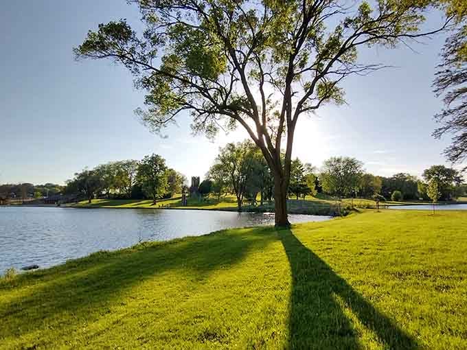Trees casting shadows like nature's own artwork, proving Wisconsin knows how to do tranquility right.