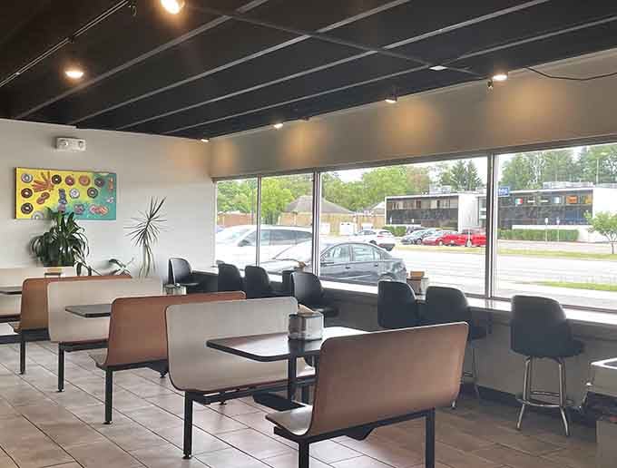 Modern comfort meets donut dreams in this bright, welcoming space where calories don't count.