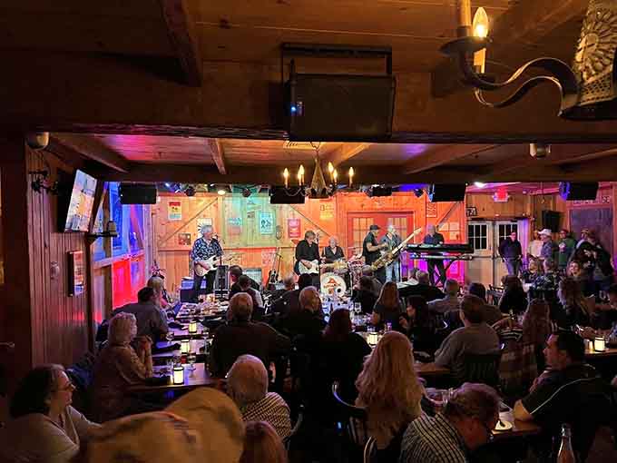 Live music in a barn with mood lighting beats any fancy concert hall, especially when dinner's included.
