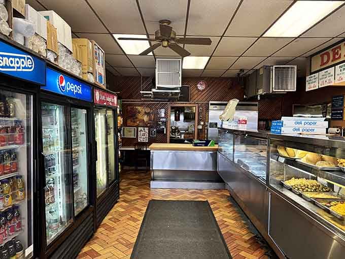 Wood paneling, a ceiling fan, and zero pretension. This is exactly what a great deli should look like.