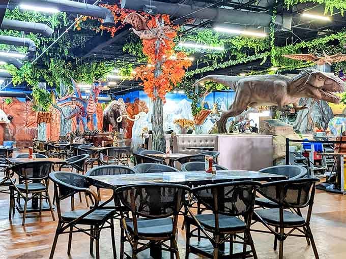 Dining under a T-Rex's watchful eye makes every meal feel like an adventure worth Instagram-ing immediately.