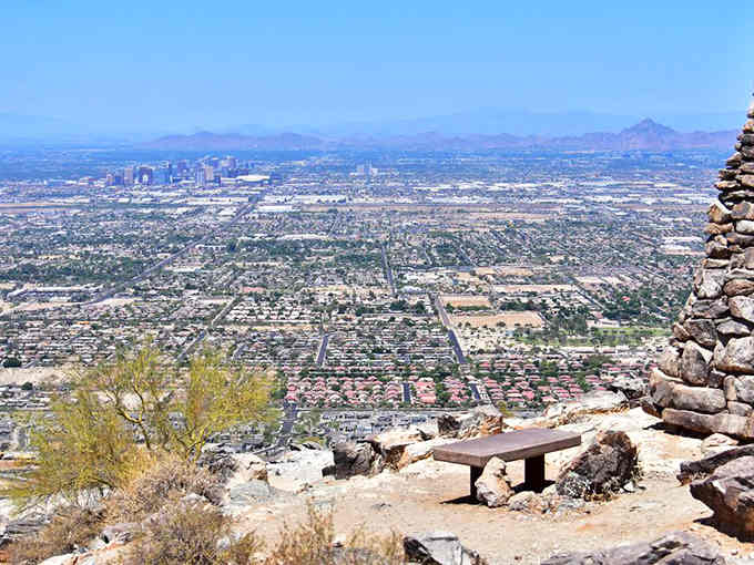 From this height, Phoenix looks like someone spilled a box of building blocks across the desert floor, beautifully.