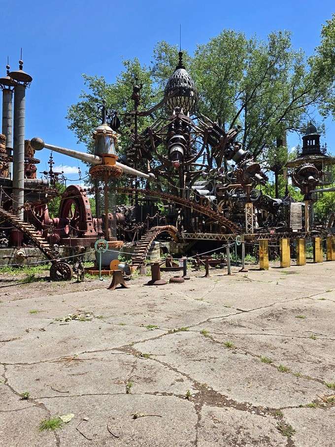 Standing before this metallic masterpiece feels like discovering Willy Wonka's factory, but for time travelers instead.