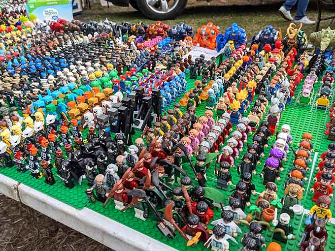 An army of tiny plastic warriors stands ready, organized with military precision by some very dedicated collector.