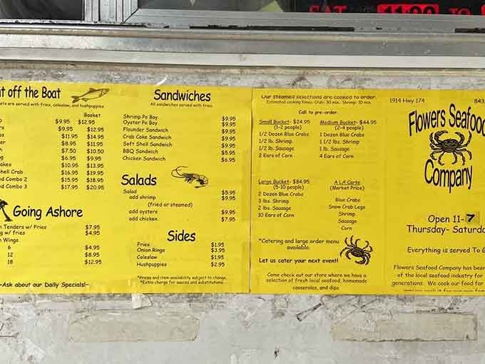 This menu proves simplicity wins: fresh catches, classic preparations, and prices that won't require a second mortgage payment.
