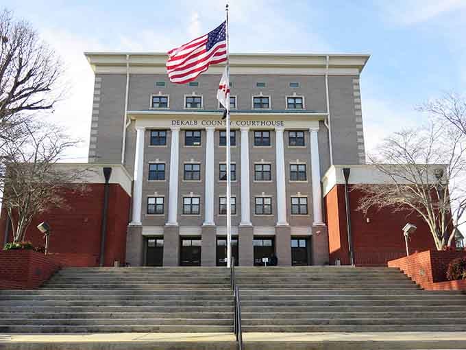 The DeKalb County Courthouse commands respect with architecture that says "we built things properly" back then.