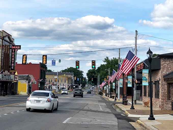 Main Street America at its finest, where traffic jams mean waiting for two whole cars to pass.
